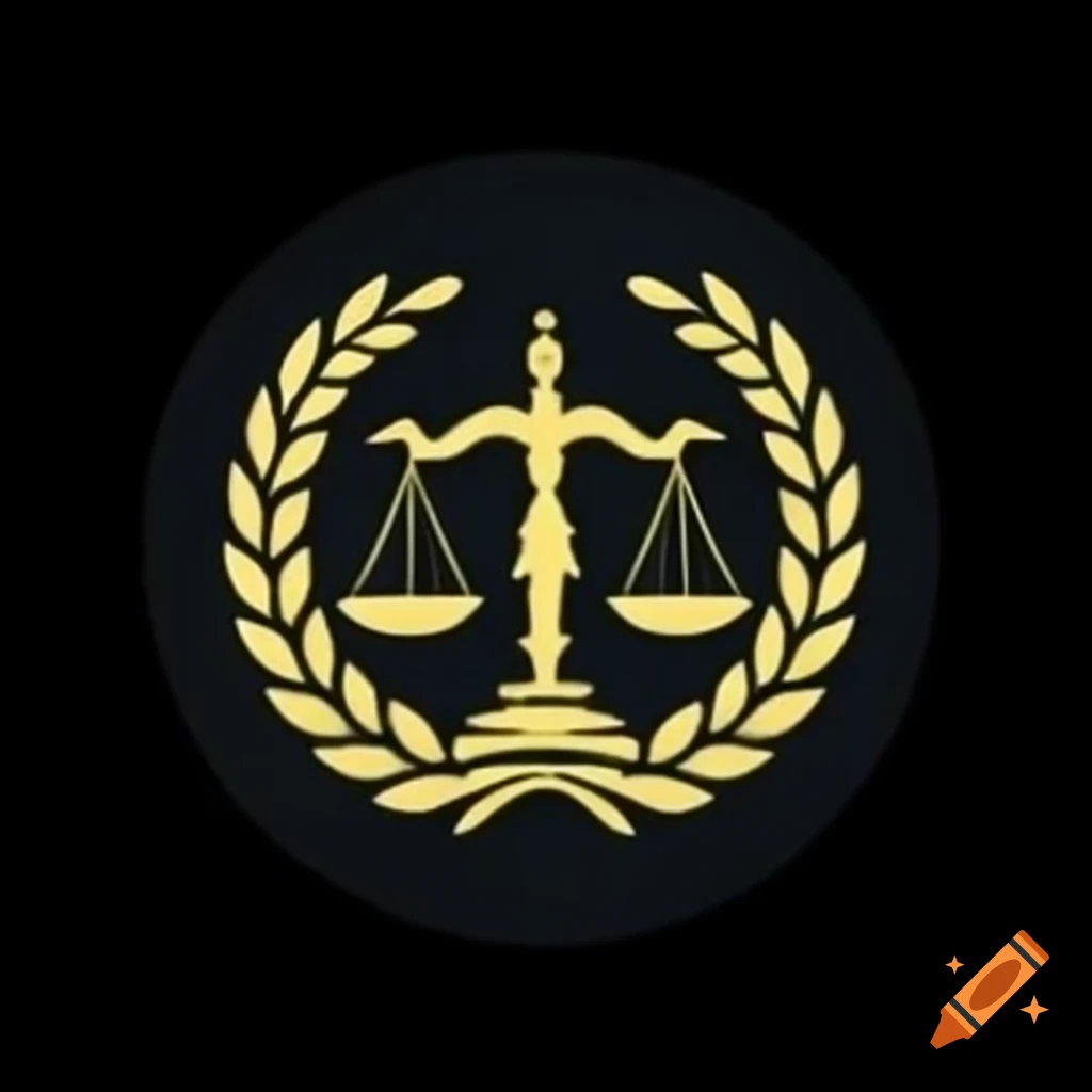 Symbolic emblem of laurel, scales of justice, and artificial ...