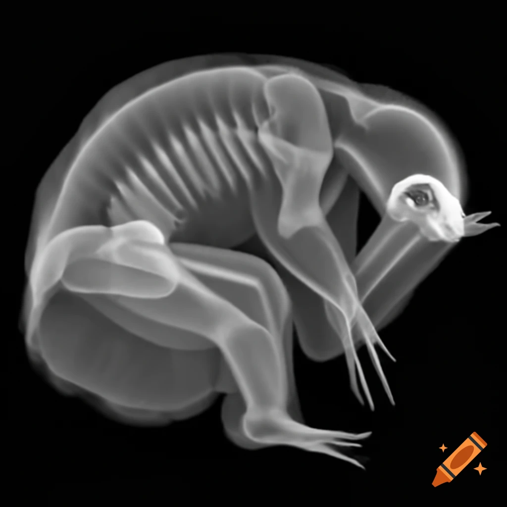 X-ray view of sloth toy revealing internal structure and bones on Craiyon