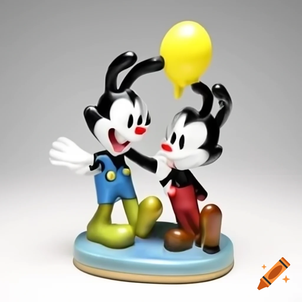 Whimsical hand-painted ceramic figures of sad Animaniacs hugging Mario ...