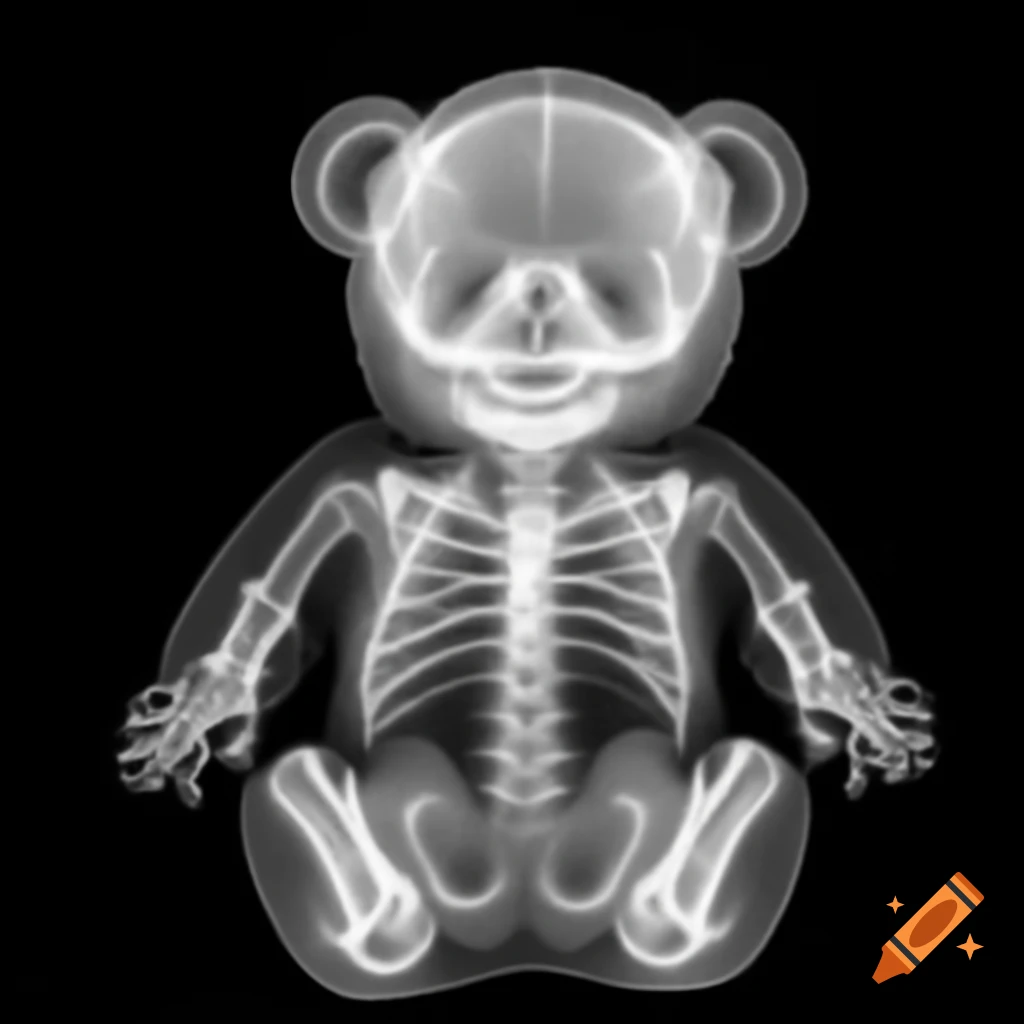 X-ray view of teddy bear revealing its skeleton on Craiyon