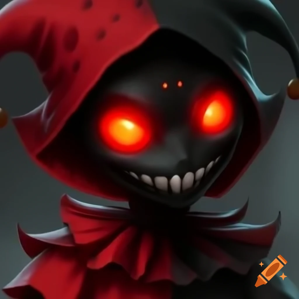 Chibi Void Jester character with black and red design and glowing red ...