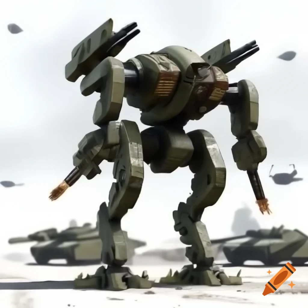 Heavily armored battle mech with angular design inspired by military ...