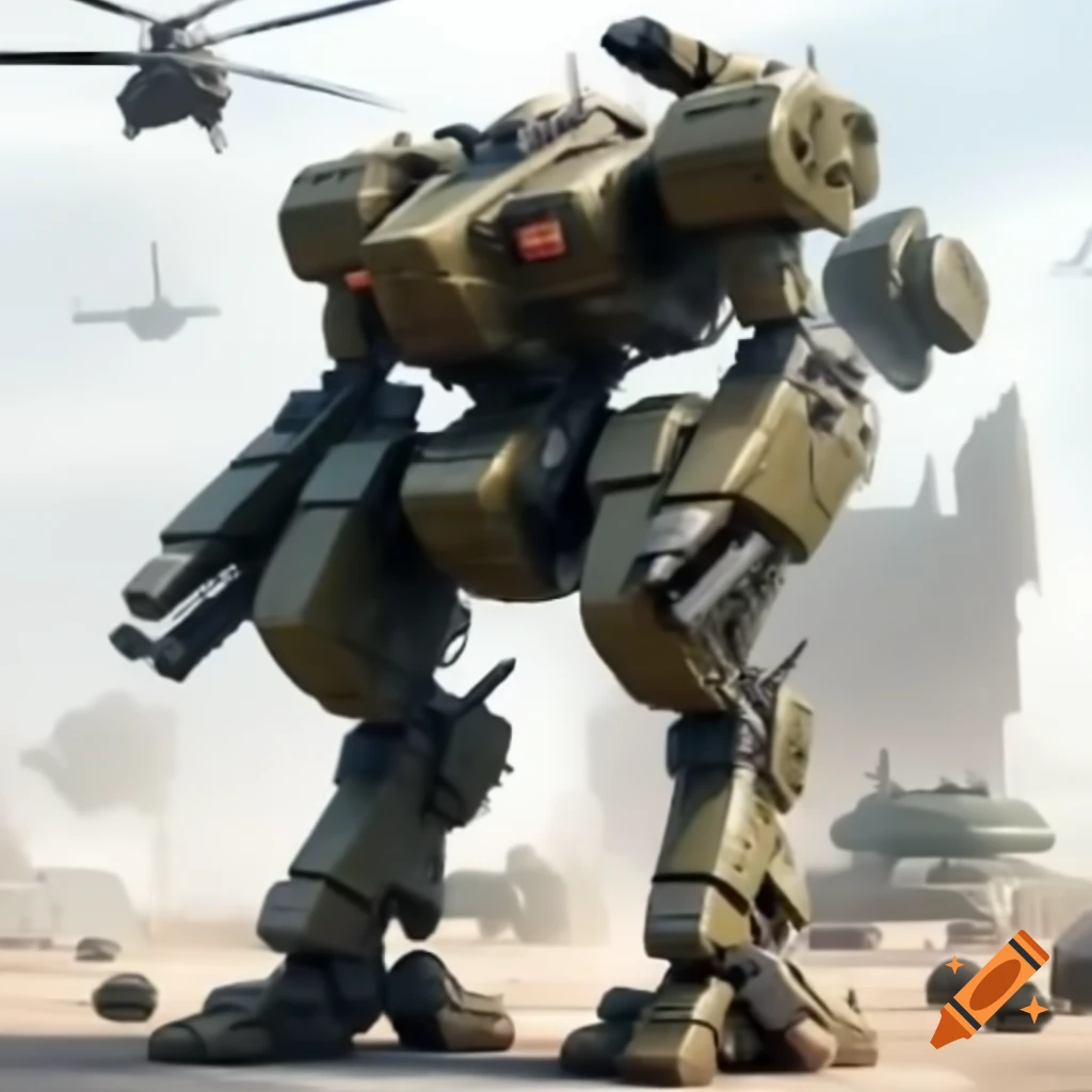 Heavily armored bipedal battle mech with angular designs inspired by ...