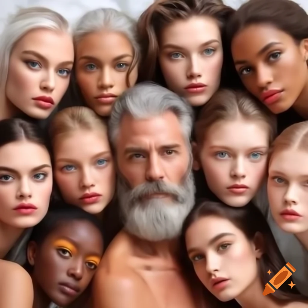 Closeup of male and female supermodels against colorful marble ...