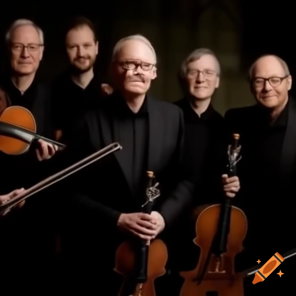 Band and orchestra performing together on stage on Craiyon