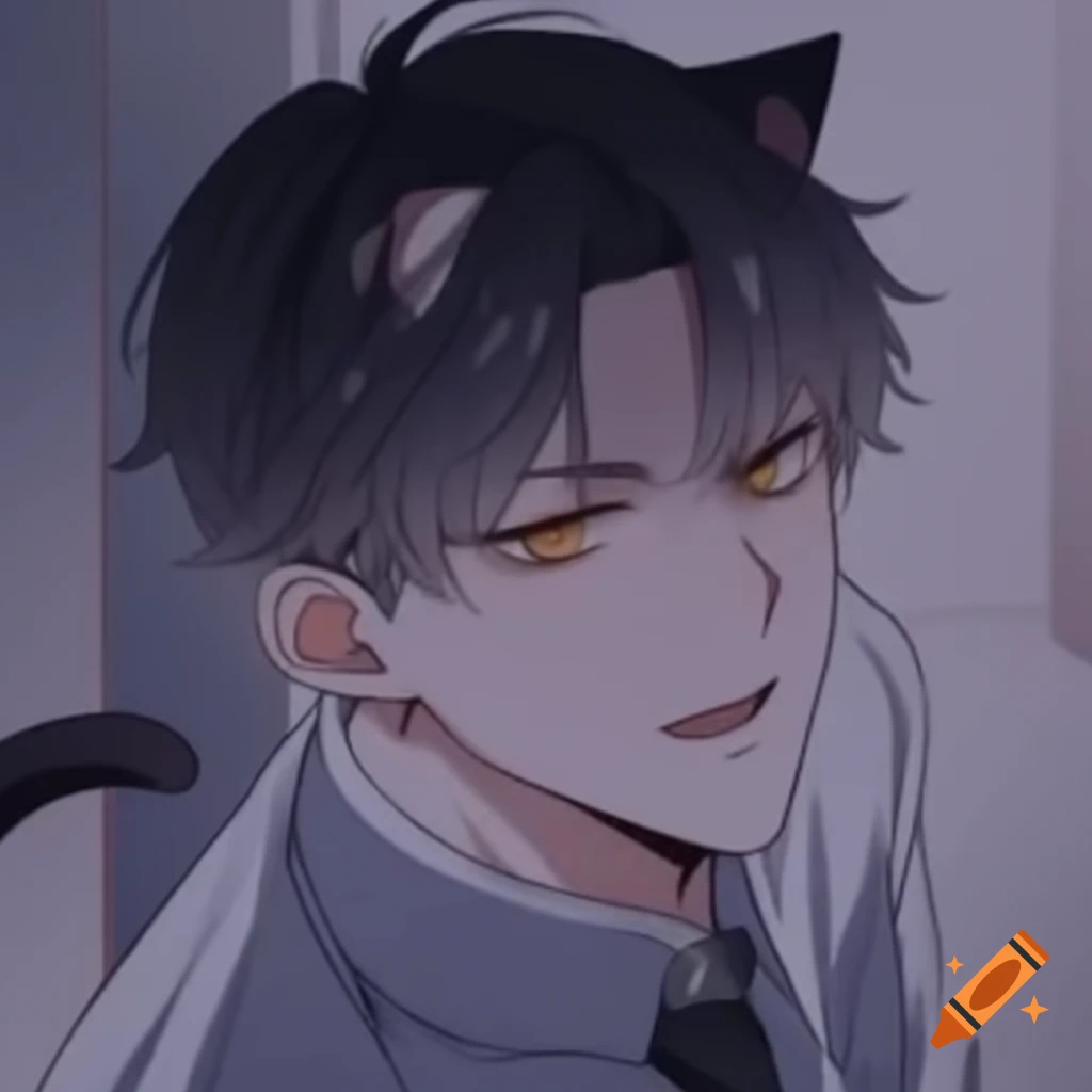 Fictional male manhwa character with cat ears, tail, and muscular six ...