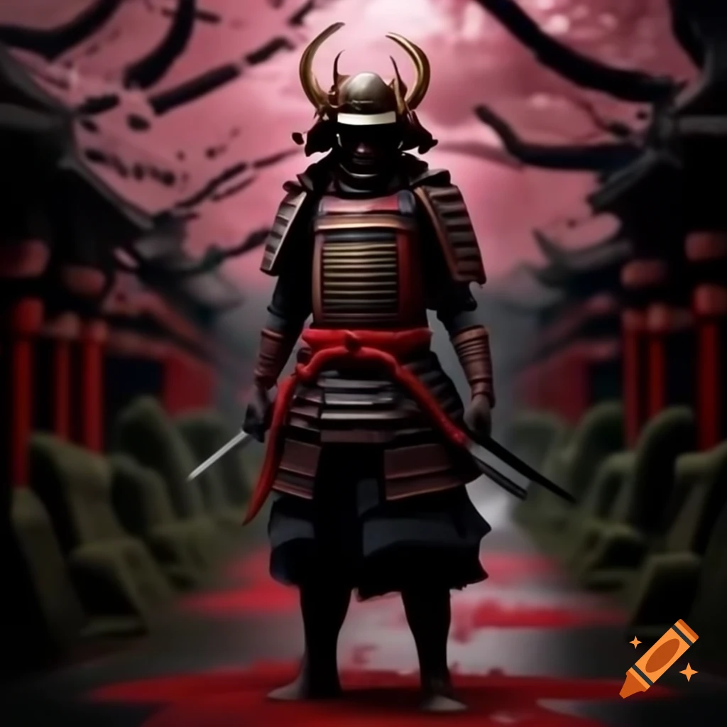 Samurai in sakura scene with katana and blooming cherry tree on Craiyon