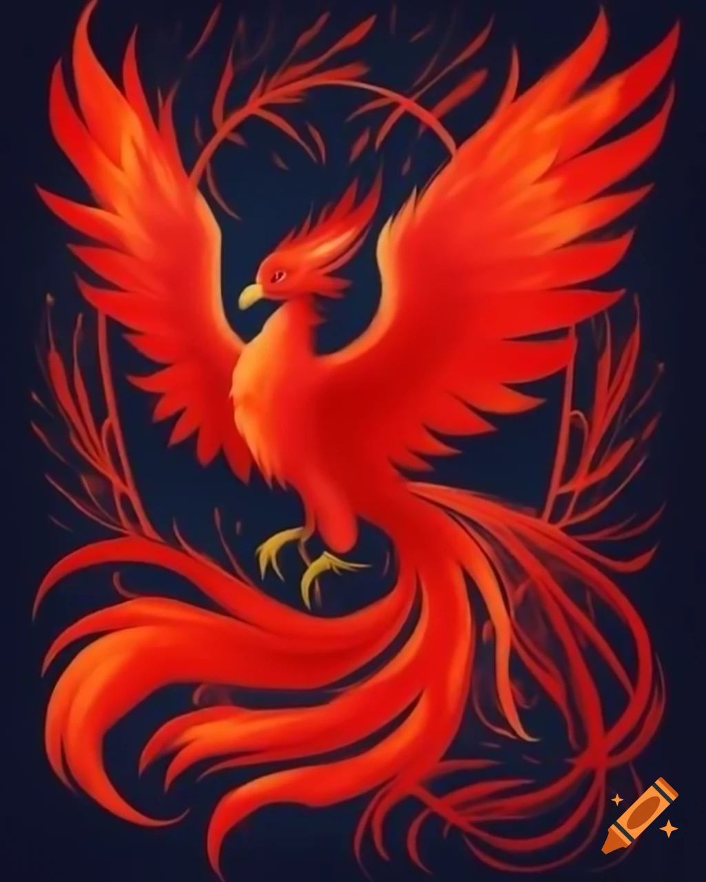 Red Phoenix with vibrant feathers on Craiyon
