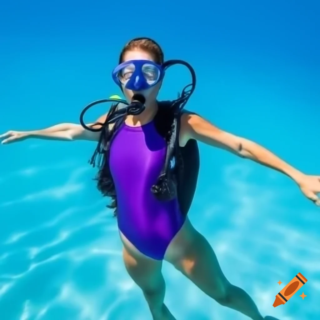 Taylor Swift scuba diving in purple one piece bathing suit on Craiyon