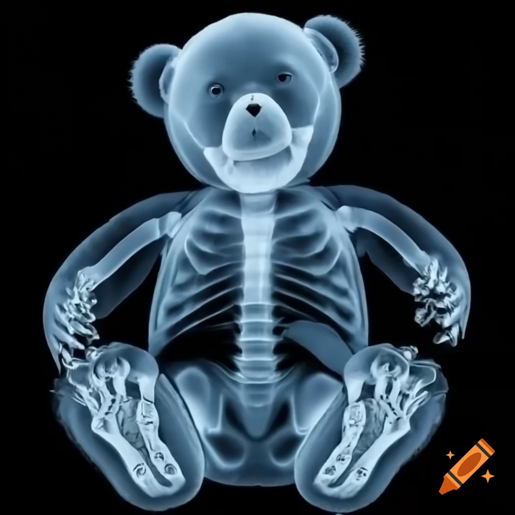 X-ray view of teddy bear revealing its skeleton on Craiyon