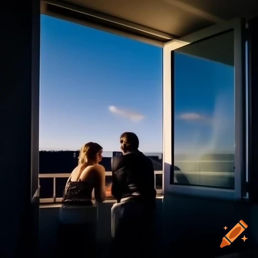 Realistic balcony scene with small solar power plant and plant beside ...