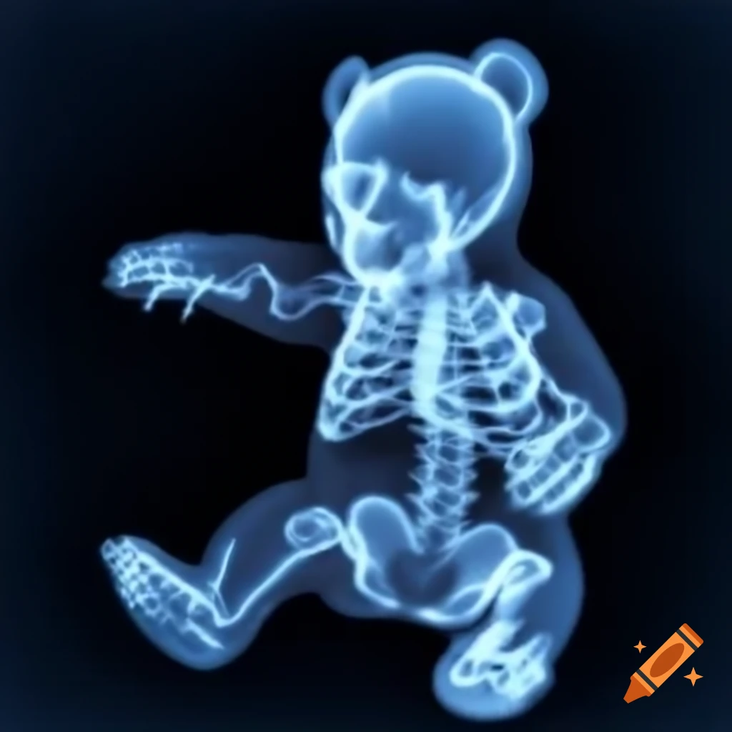 X-ray view of teddy bear revealing its skeleton on Craiyon