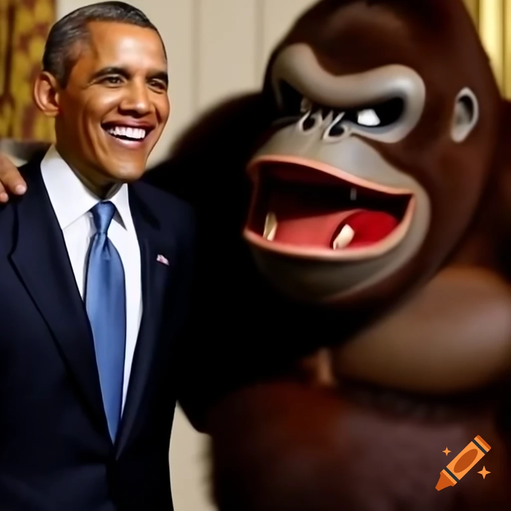 Shrek with Obama and Donkey Kong in a whimsical scene on Craiyon