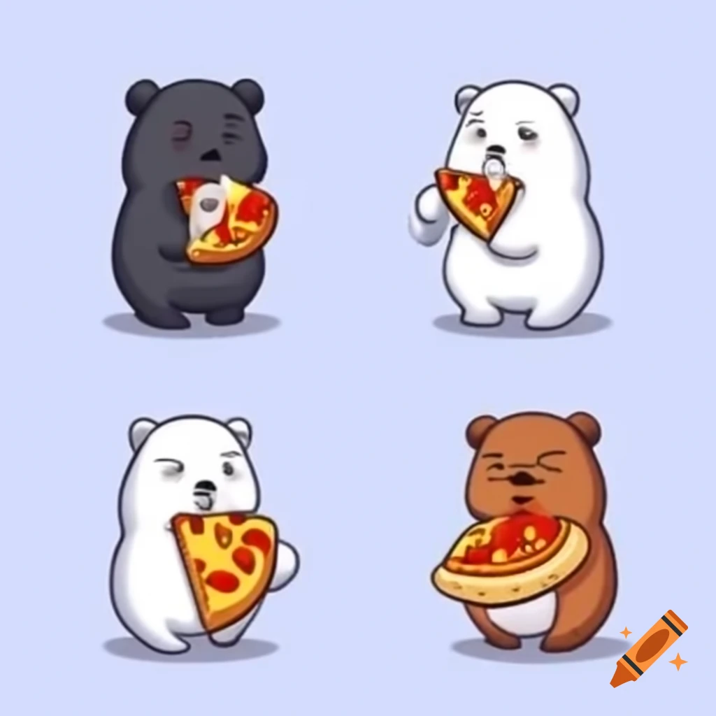 Polar bear eating pizza with three cute guinea pigs on top on Craiyon