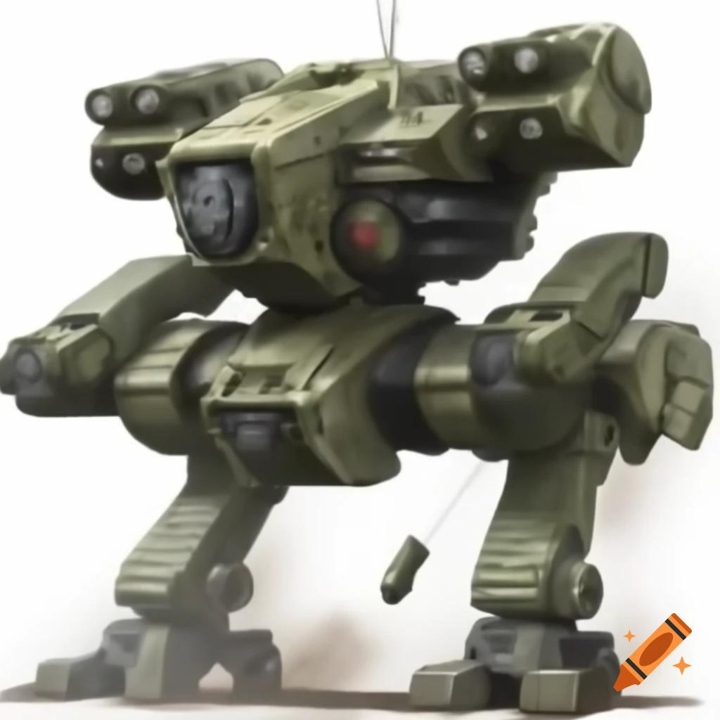 Powerful heavily armored battle mech with angular lines and military ...