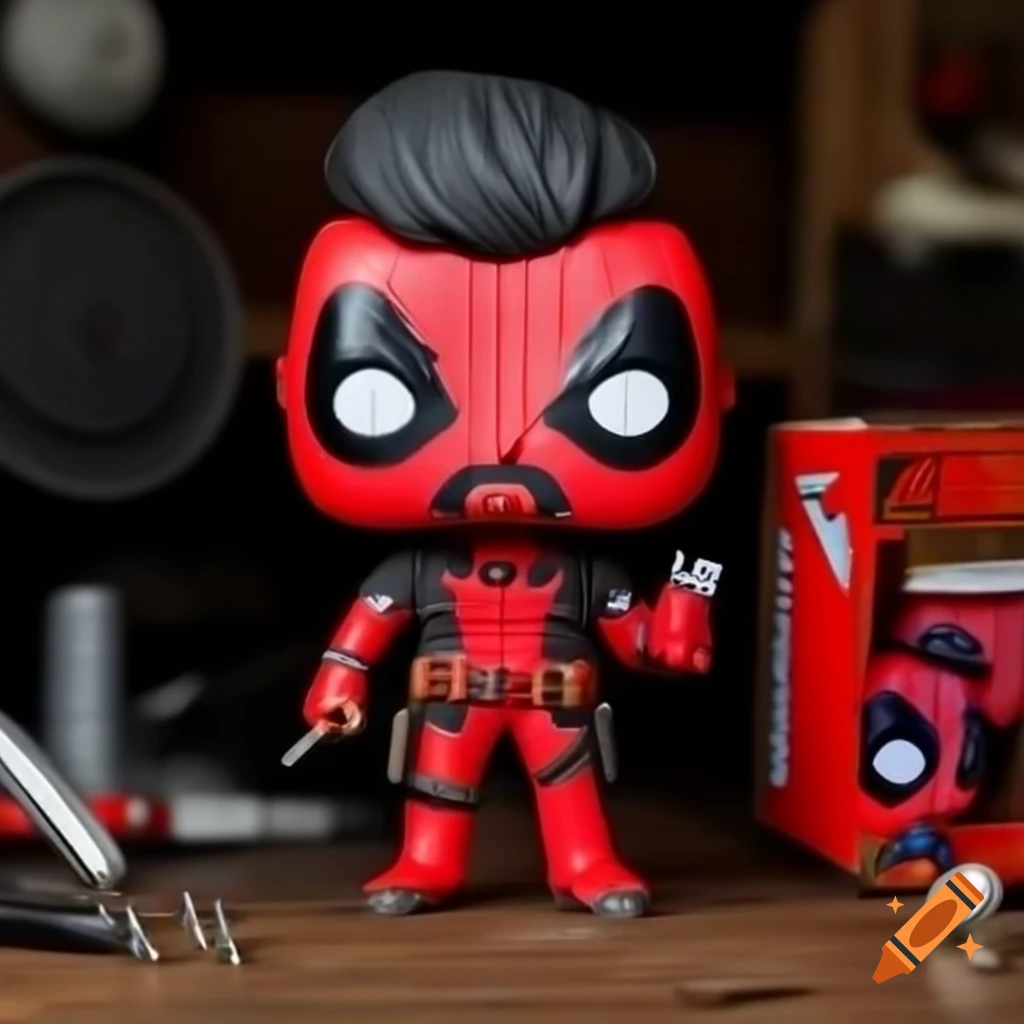 Custom Funko Pop figure of Deadpool Garage Edition with short dark hair ...
