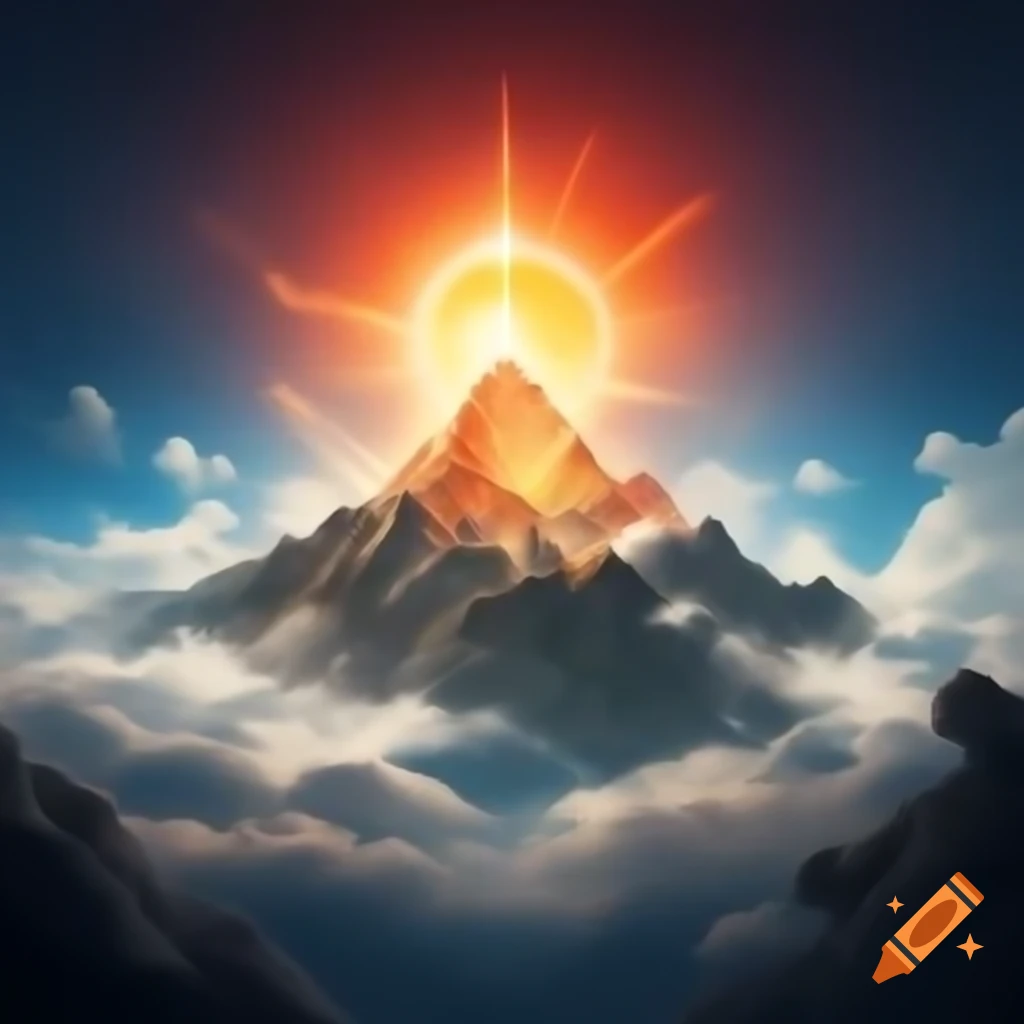 Mount Kailash drawing with orange rising sun and Sri Chakra colors in ...