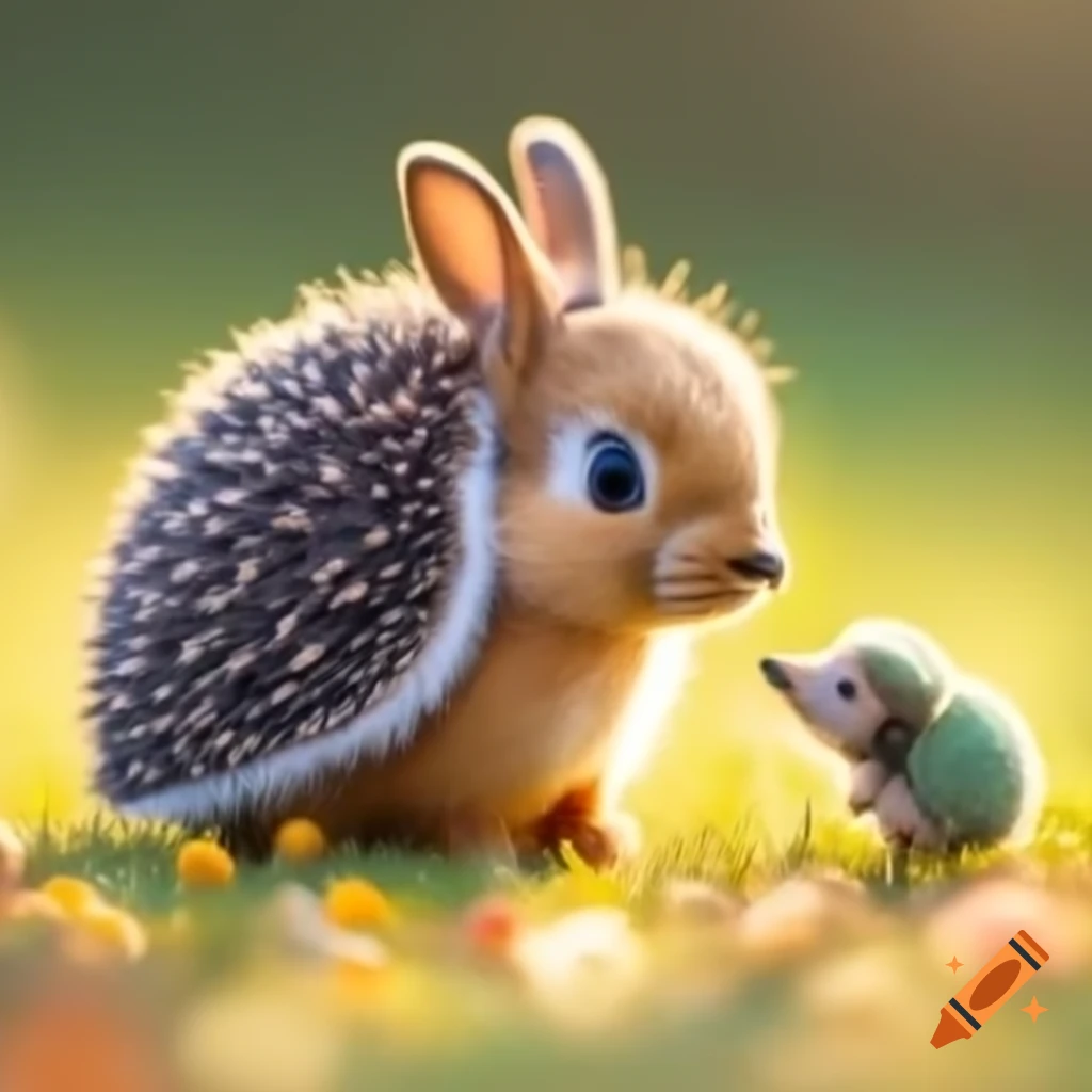 Hedgehog and rabbit exchanging coats, showcasing contrasting textures ...
