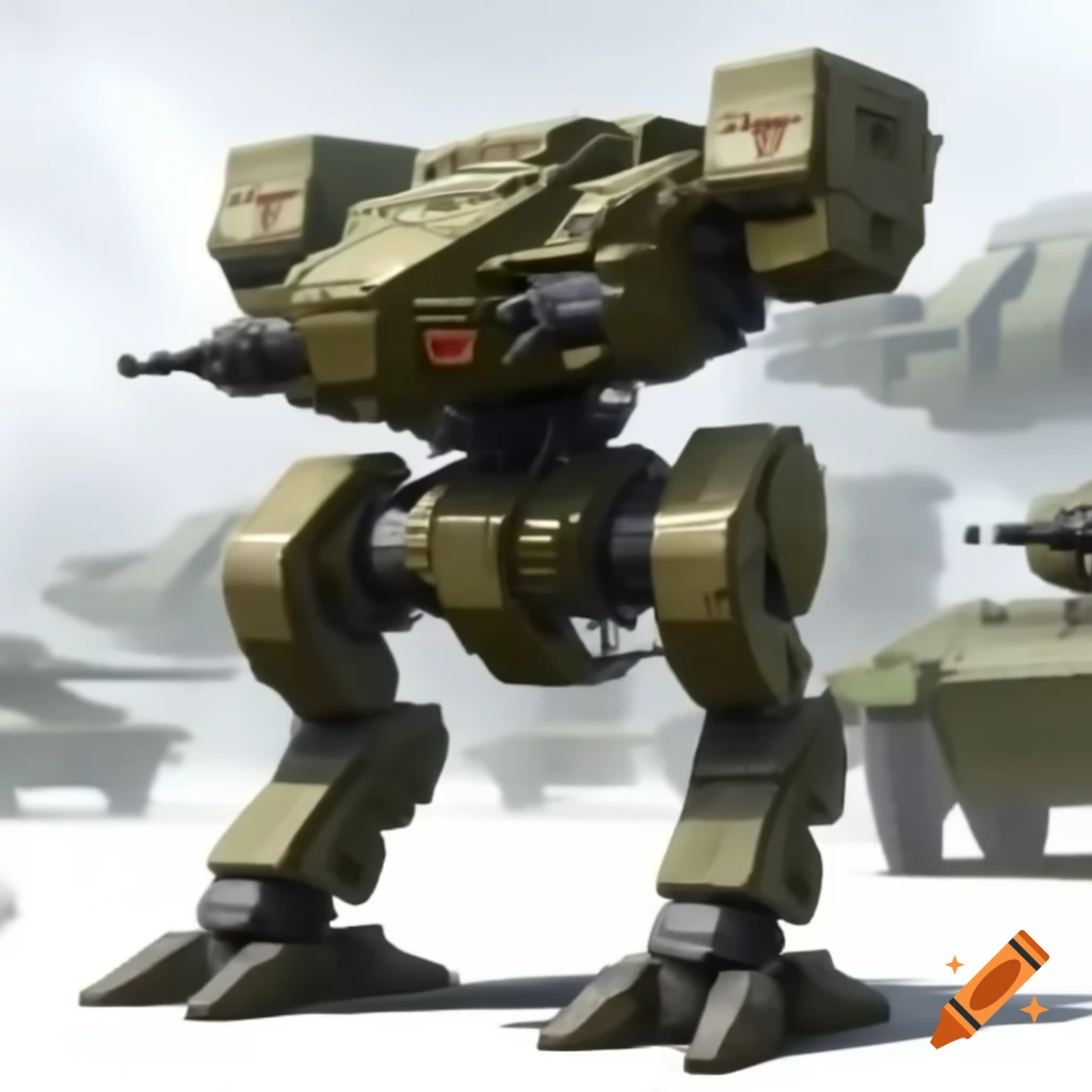 Heavily armored bipedal battle mech with angular design inspired by ...