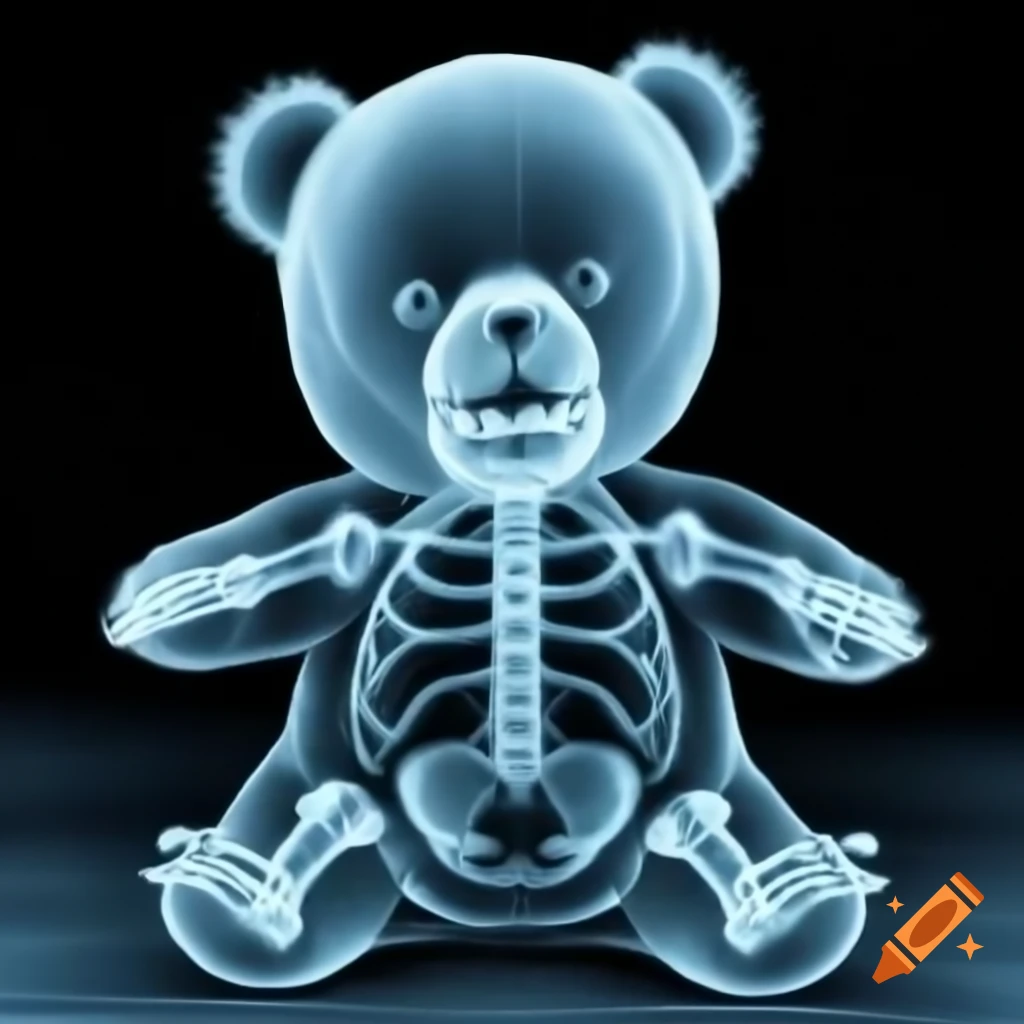 X-ray view of teddy bear revealing its skeleton on Craiyon