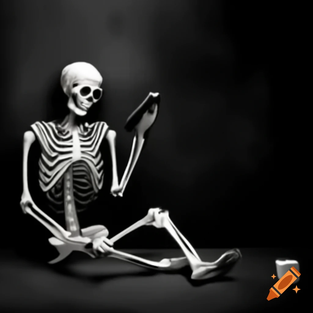 Crying skeleton on knees with phone begging for calls on Craiyon