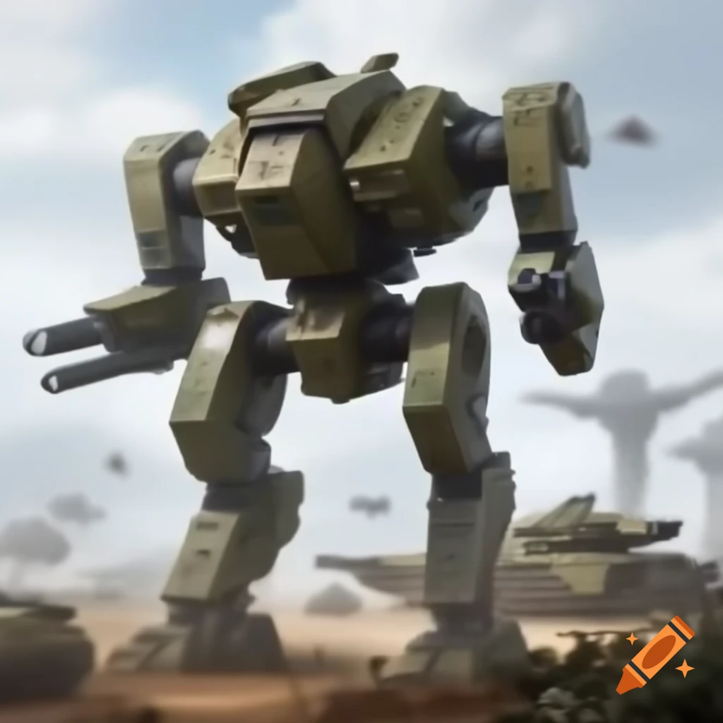 Heavily armored battle mech with angular design inspired by military ...