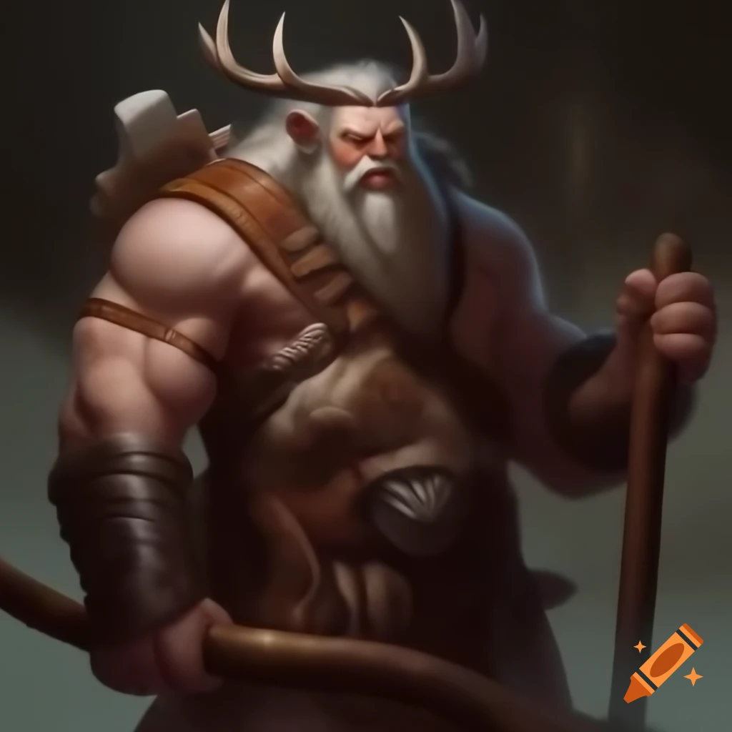 Goliath archer with antlers and staff in heavy armor on Craiyon