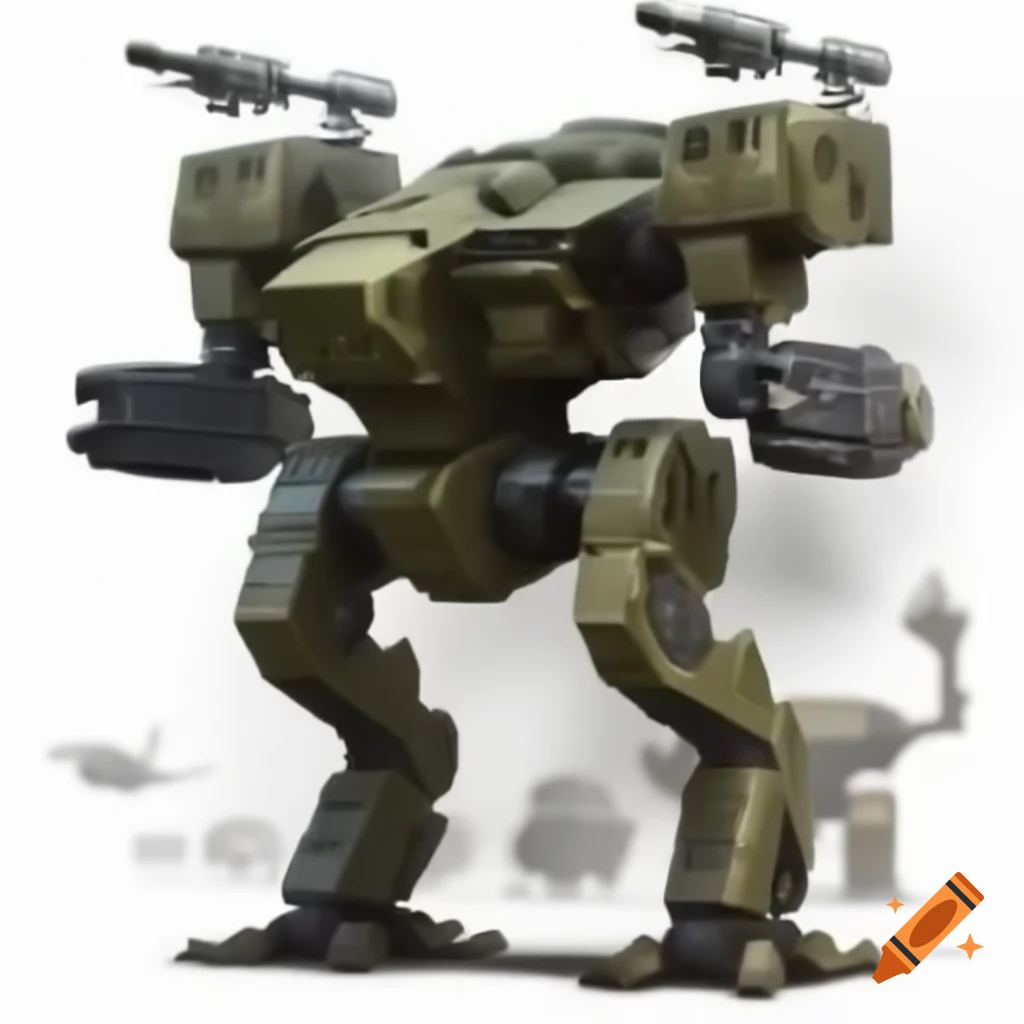 Heavily armored bipedal battle mech with angular design inspired by ...