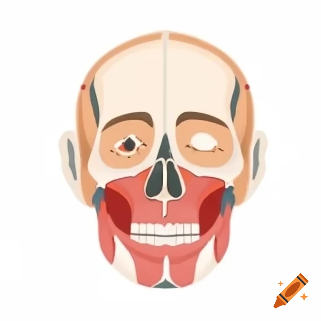 Anatomical illustration of human face highlighting jaw and tissues on ...