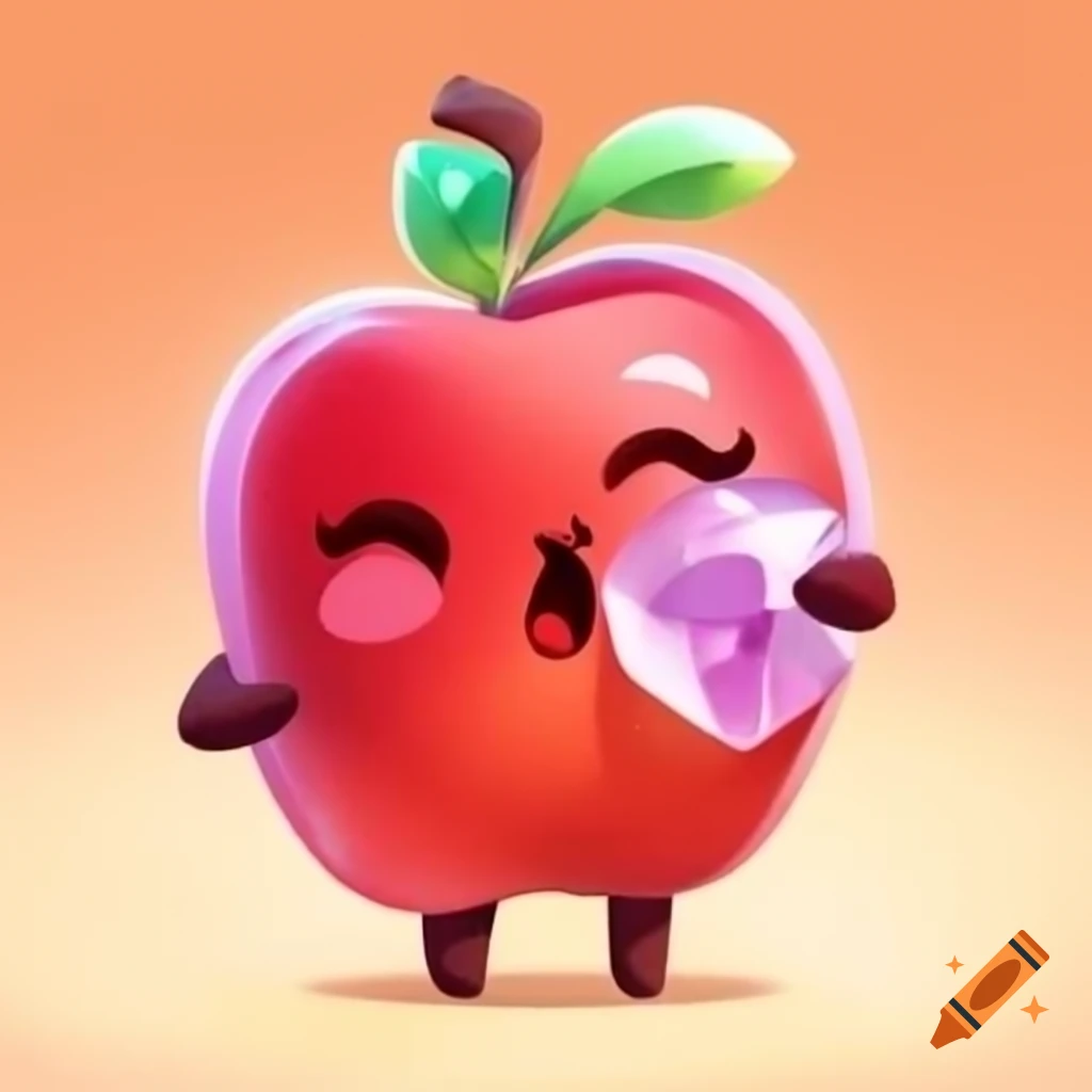 Cute apple kissing a crystal, whimsical concept on Craiyon