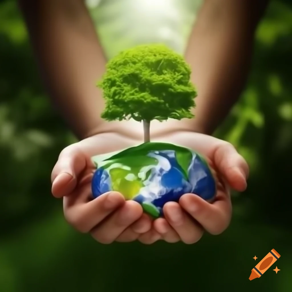 Hands emerging from ground as green trees, symbolizing collaboration ...