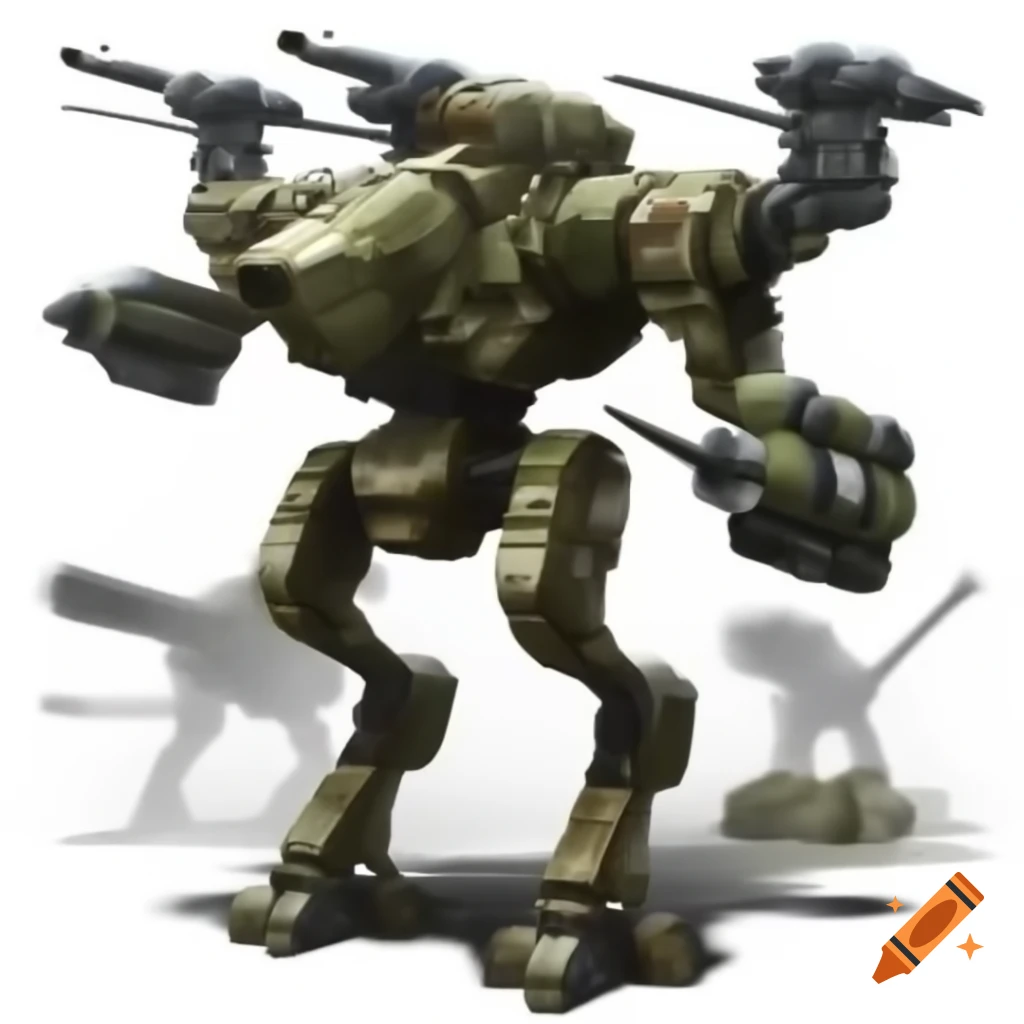 Heavily armored bipedal battle mech with angular design inspired by ...