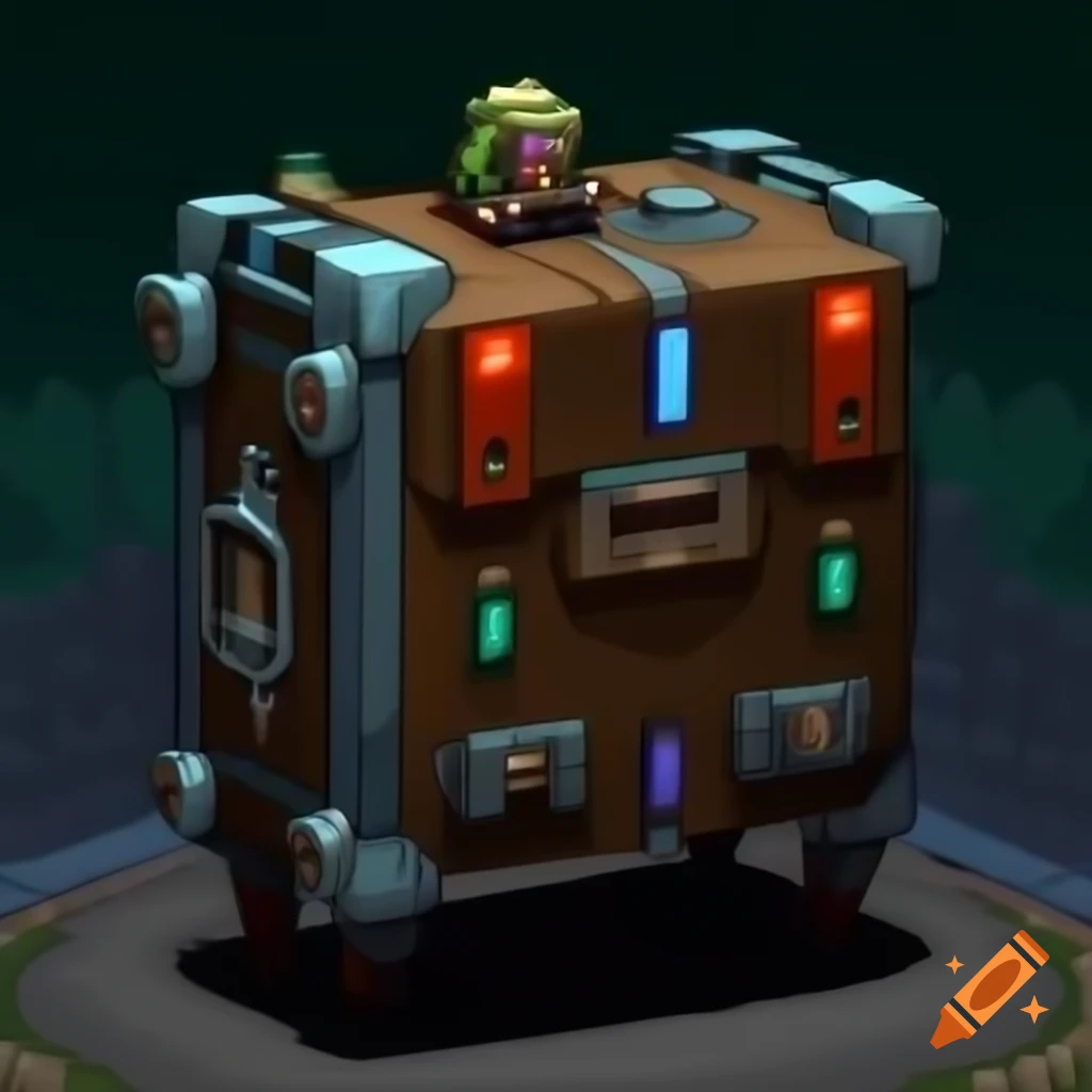 Futuristic rugged suitcase in pixel art style, worn by character on Craiyon