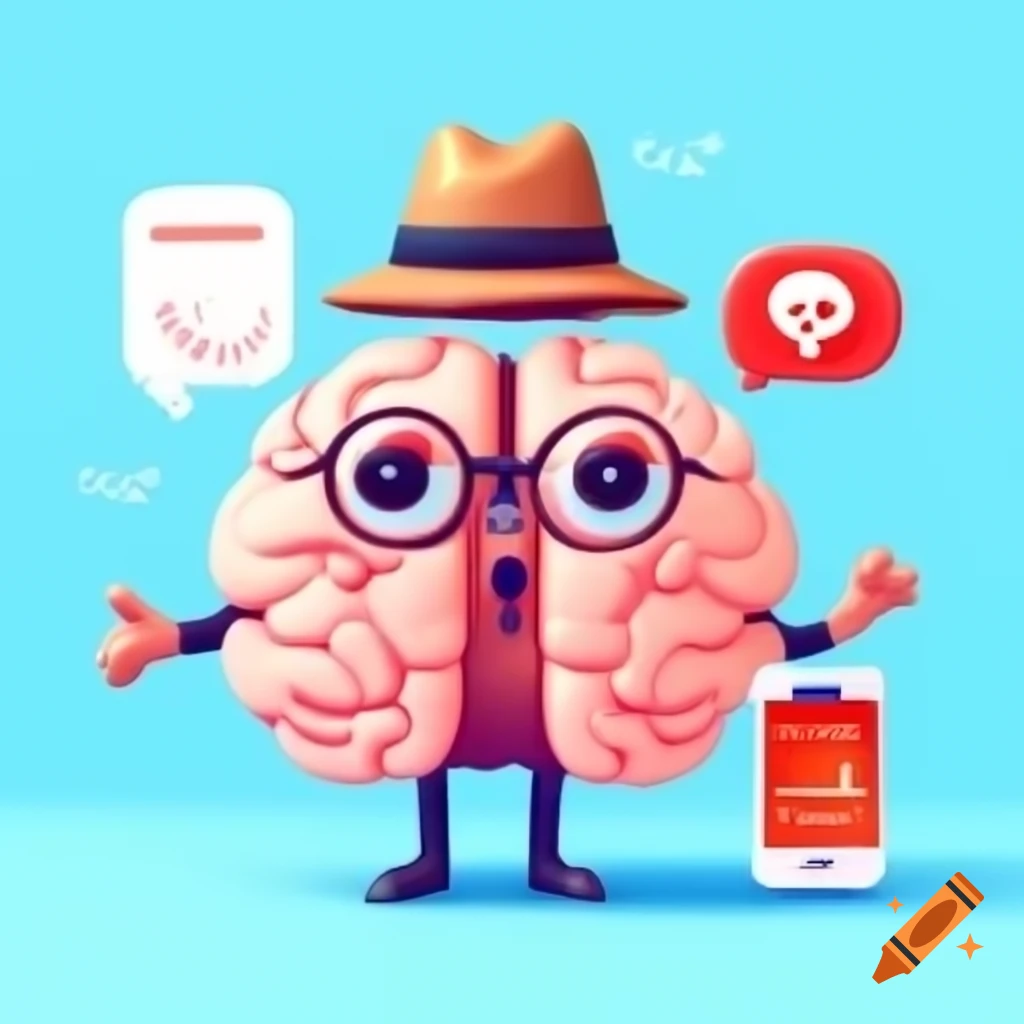Cartoon brain character wearing a detective hat with expressive eyes on ...