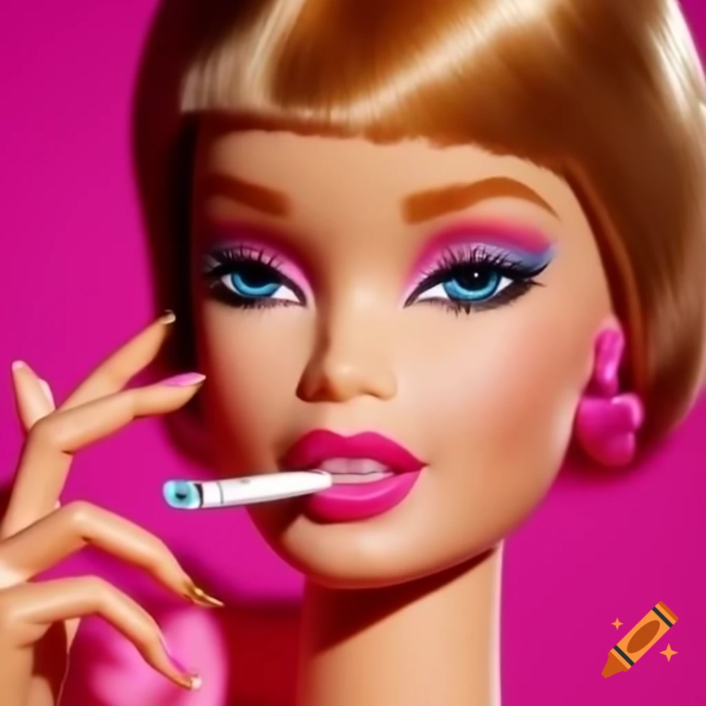 Barbie doll with cigarette and smudged makeup on Craiyon