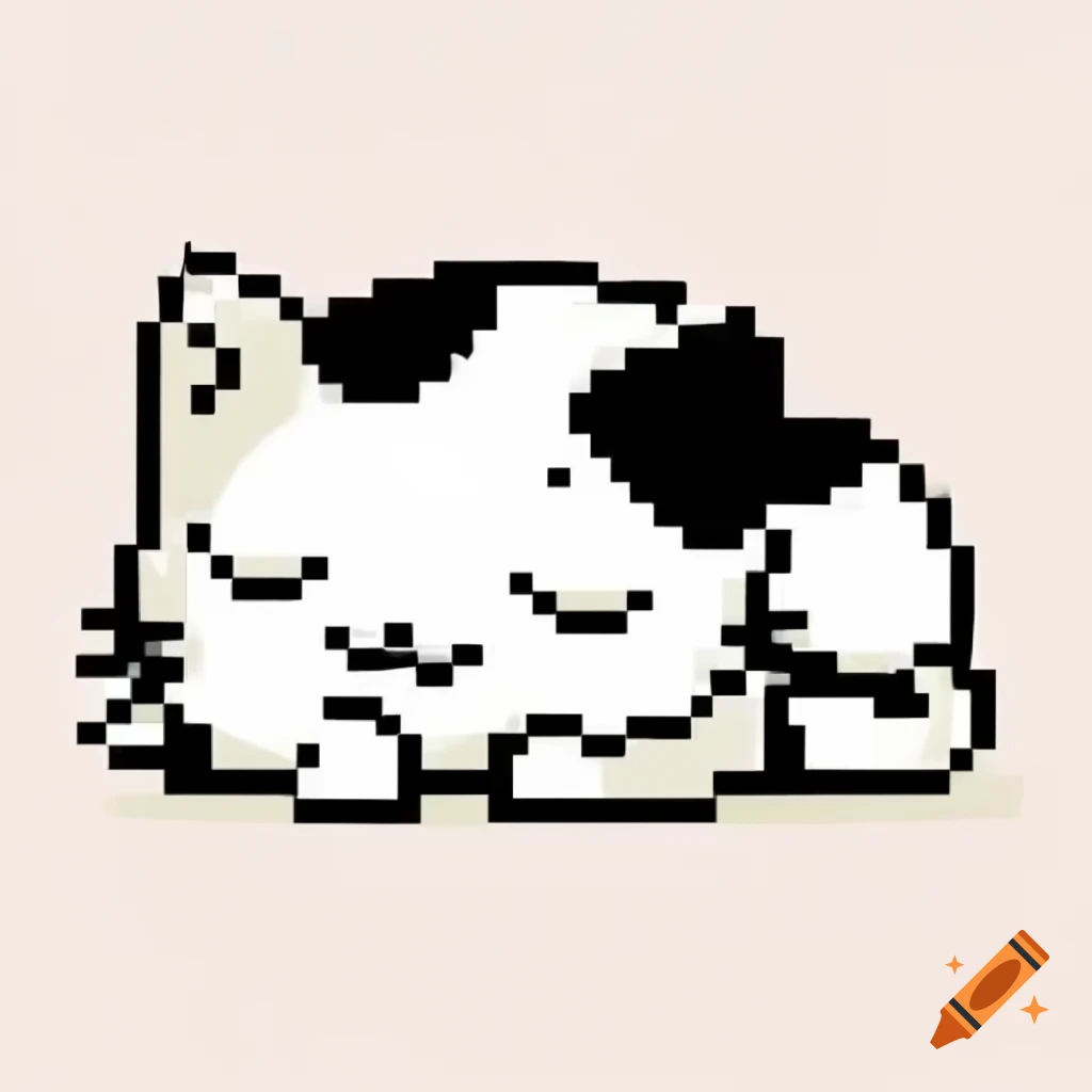 Minimalist illustration of sleeping black and white cat in 72x72 pixels ...