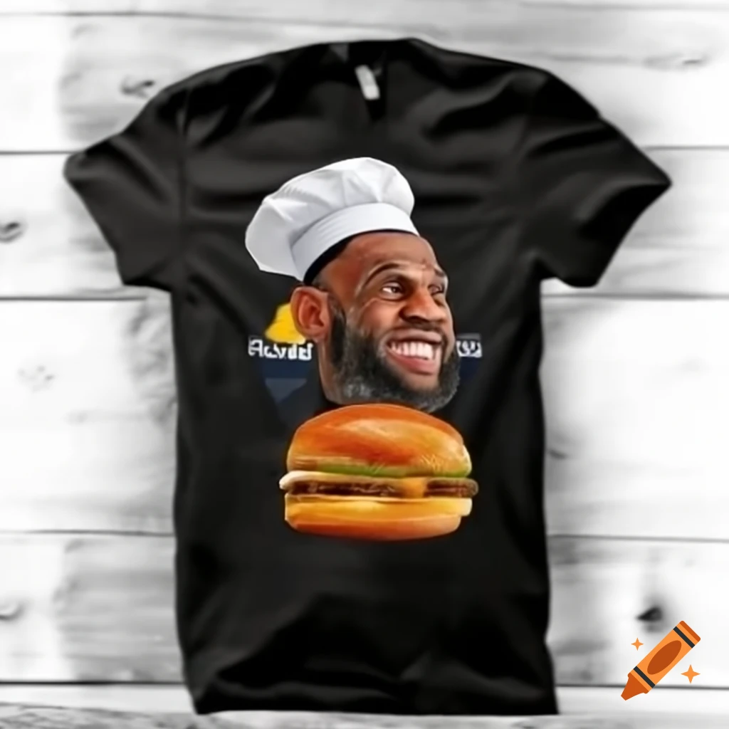 T-shirt design featuring LeBron James as a chef with 'Bron's Burgers ...