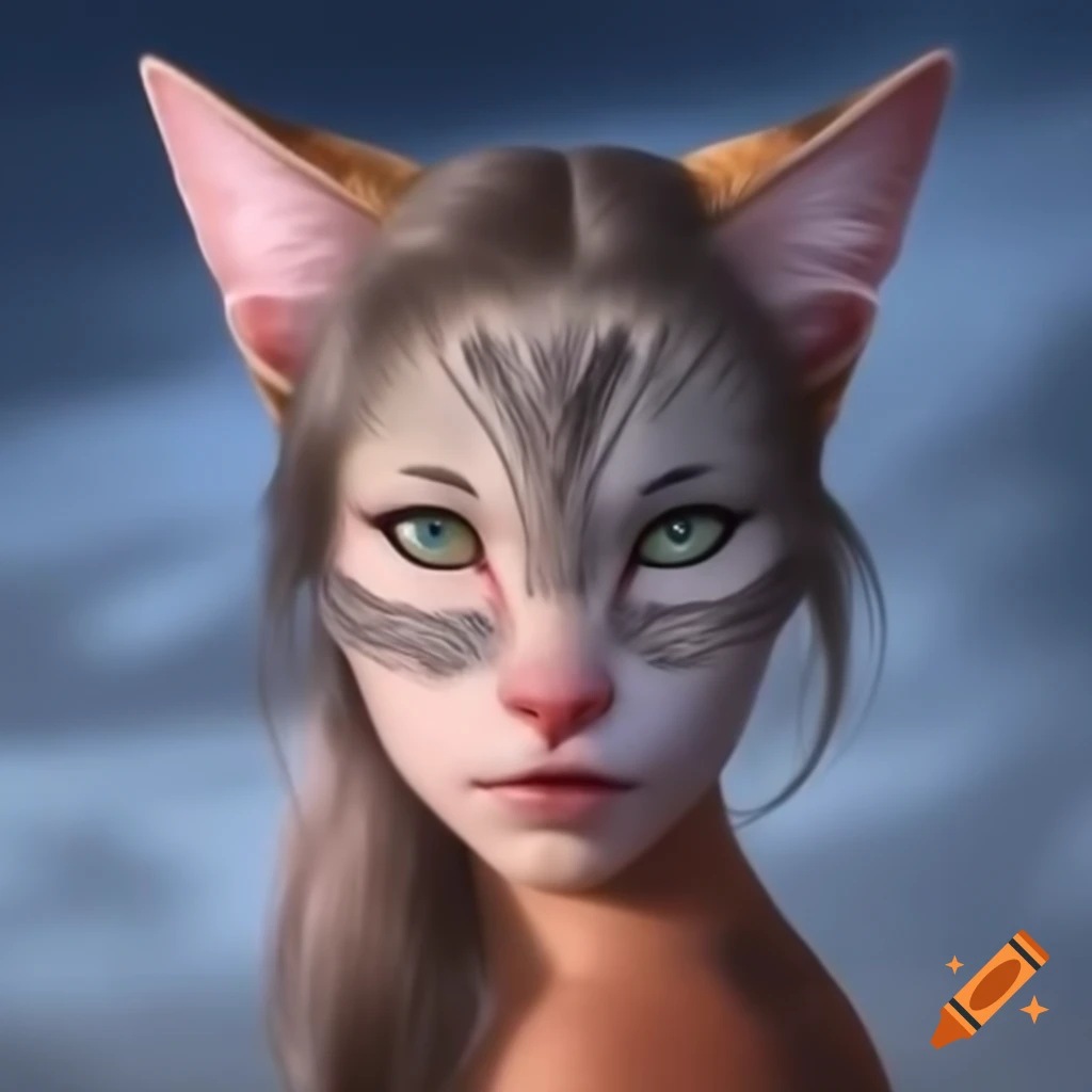 Fantasy creature with woman's face, cat body, and wolf tail on Craiyon