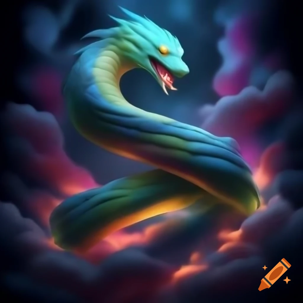 Mythical Aurora Serpent, a glowing sky-colored snake from dreams on Craiyon