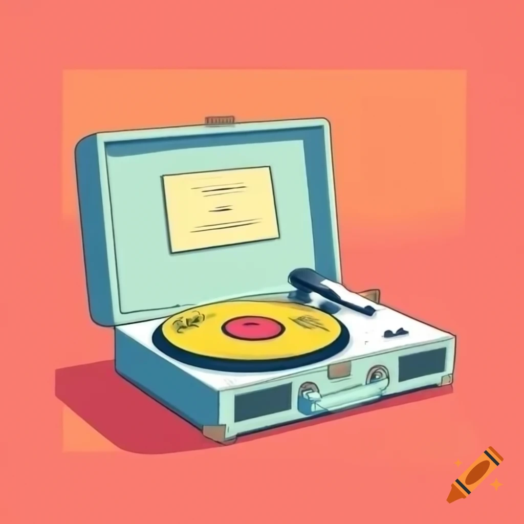 Cozy vintage poster with 'song of the day' and record player illustration in pastel colors on ...