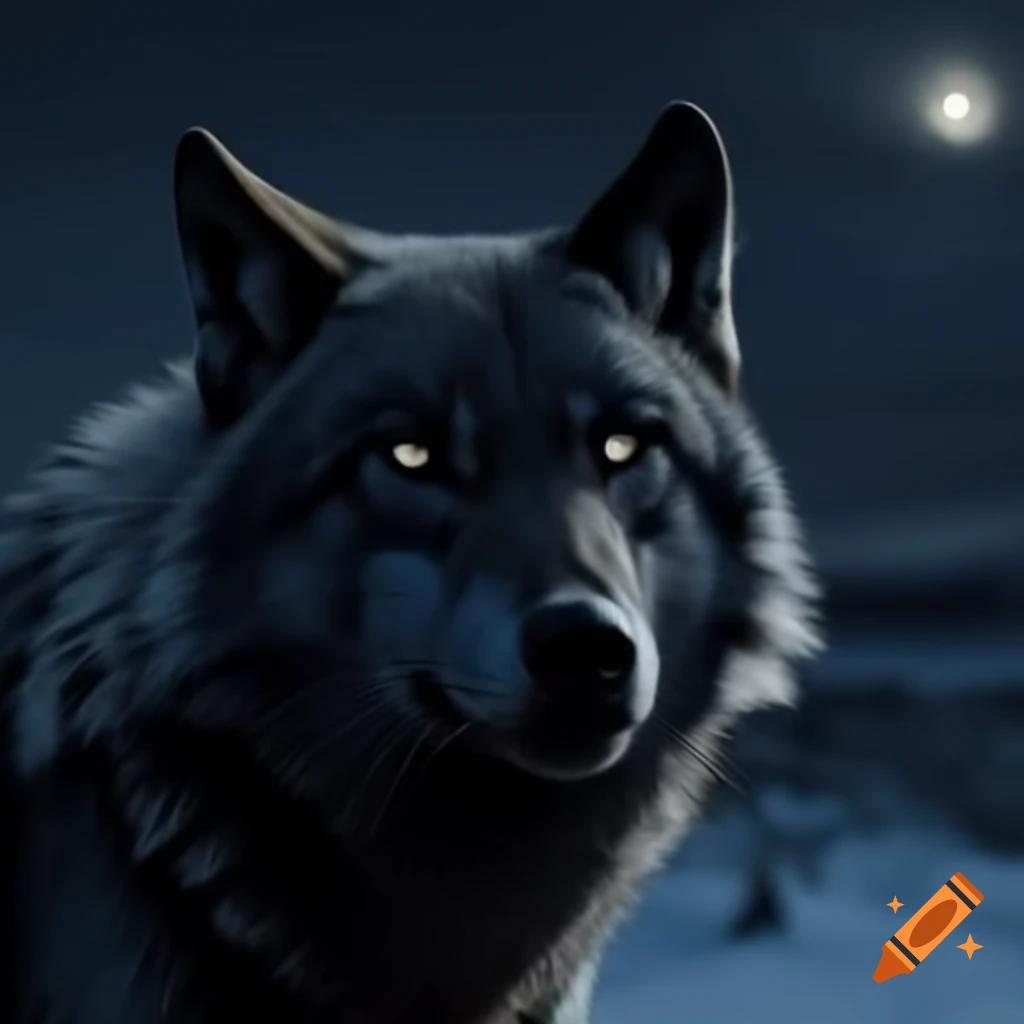 Jet-black wolf howling at full moon during night on Craiyon