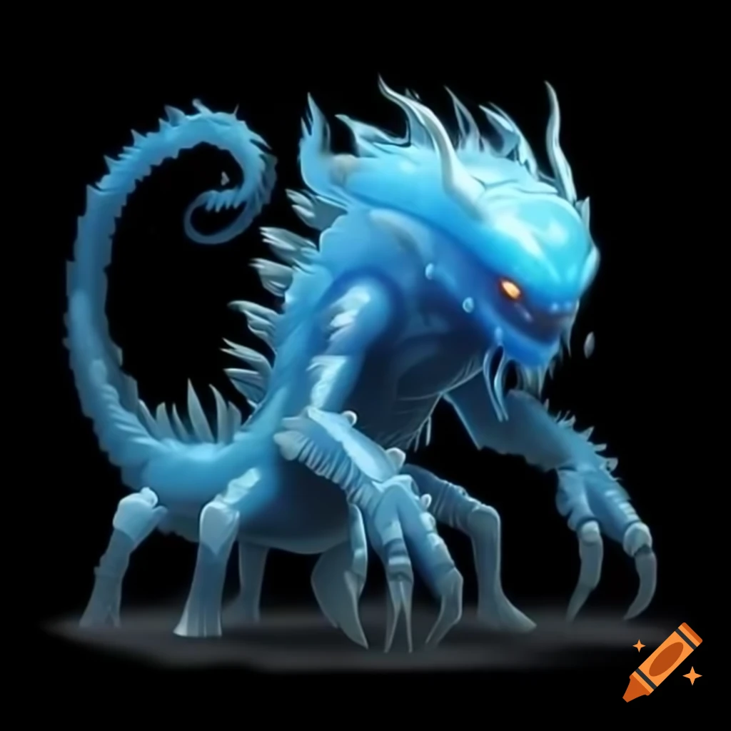 Crystal worm beast with blue rock skin, front view on Craiyon
