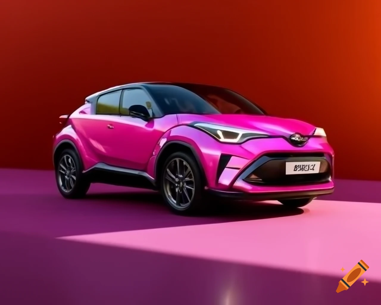 Vibrant pink Toyota C-HR showcasing modern design in sunlight on Craiyon
