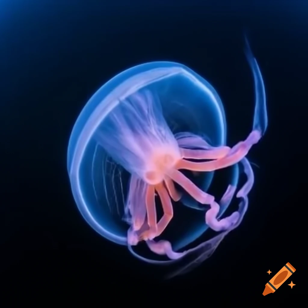 Camera trap footage of a unique jellyfish-crab hybrid with dark eyes and shimmering filaments on ...