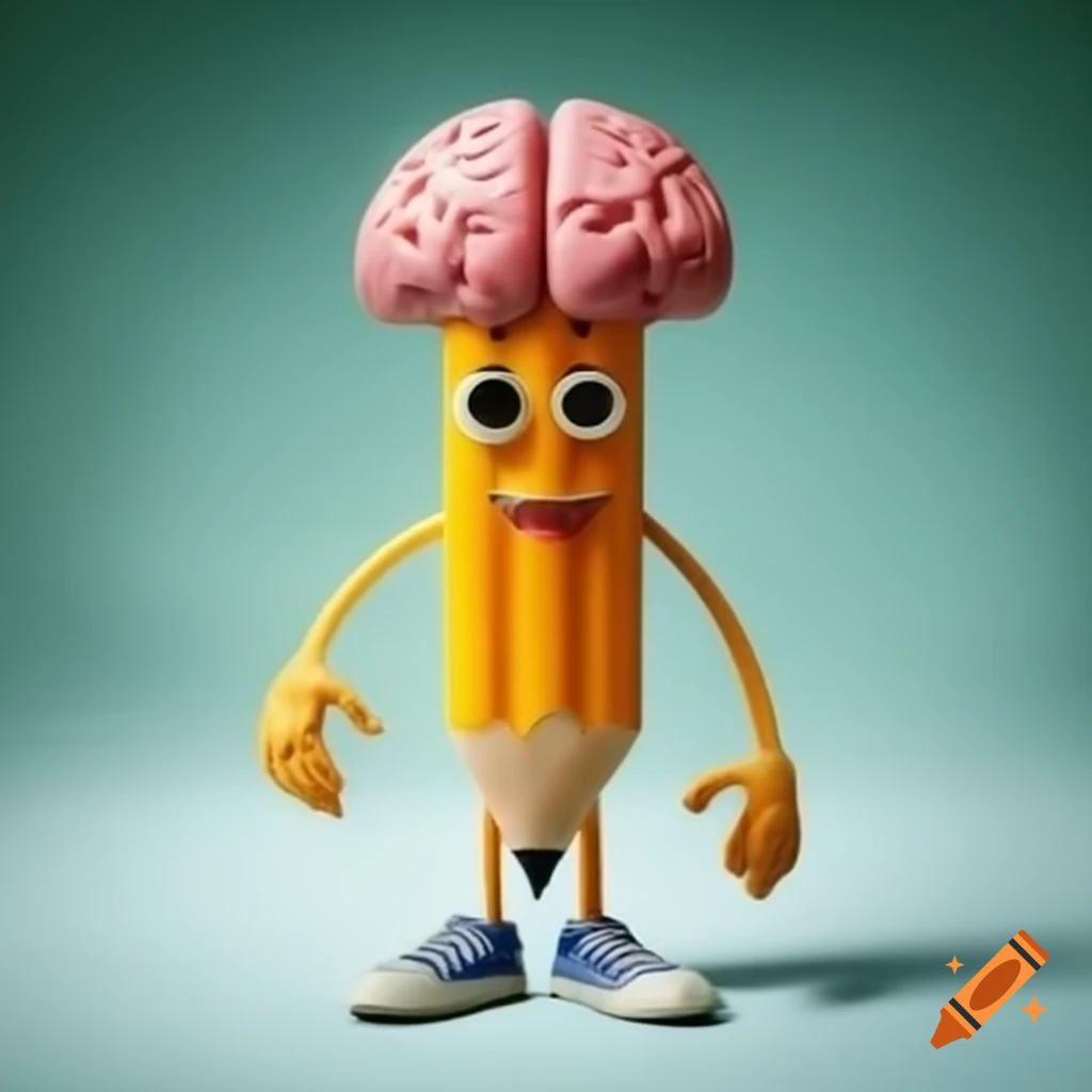 Anthropomorphic pencil with brain eraser, hands, feet, and shoes on Craiyon