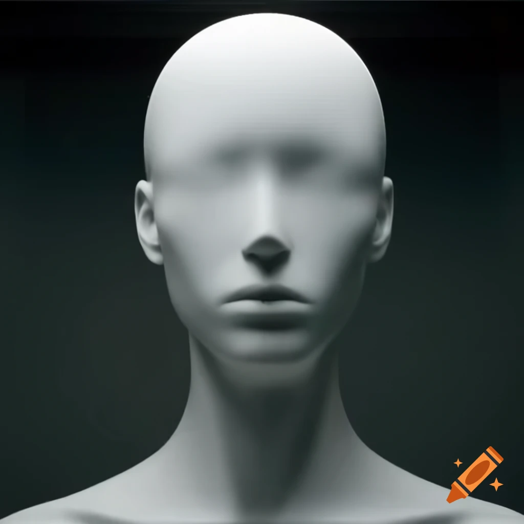 Half-body bald mannequin with flat expression and matte finish on Craiyon