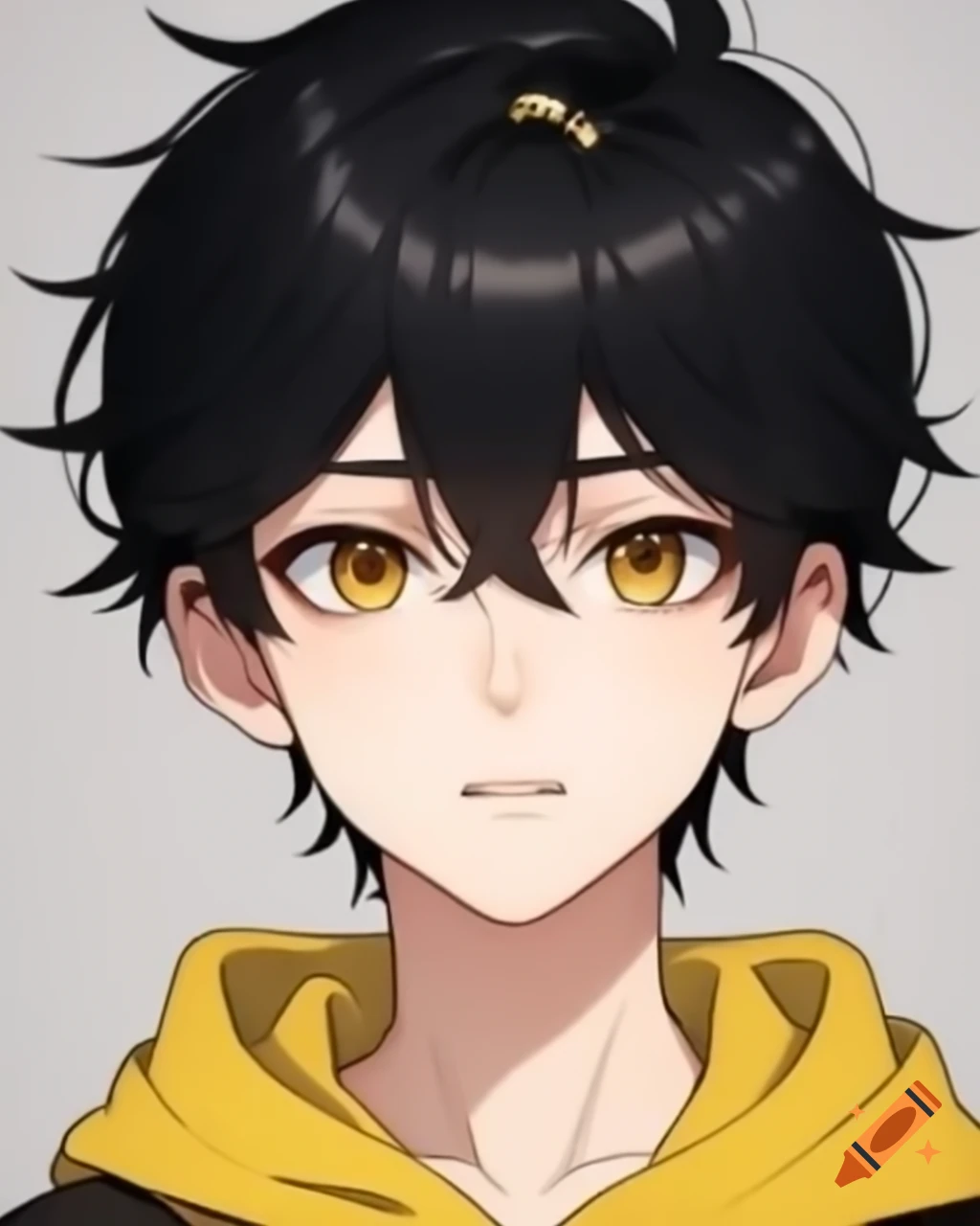 Male German anime character with black hair and hazel eyes, wearing ...