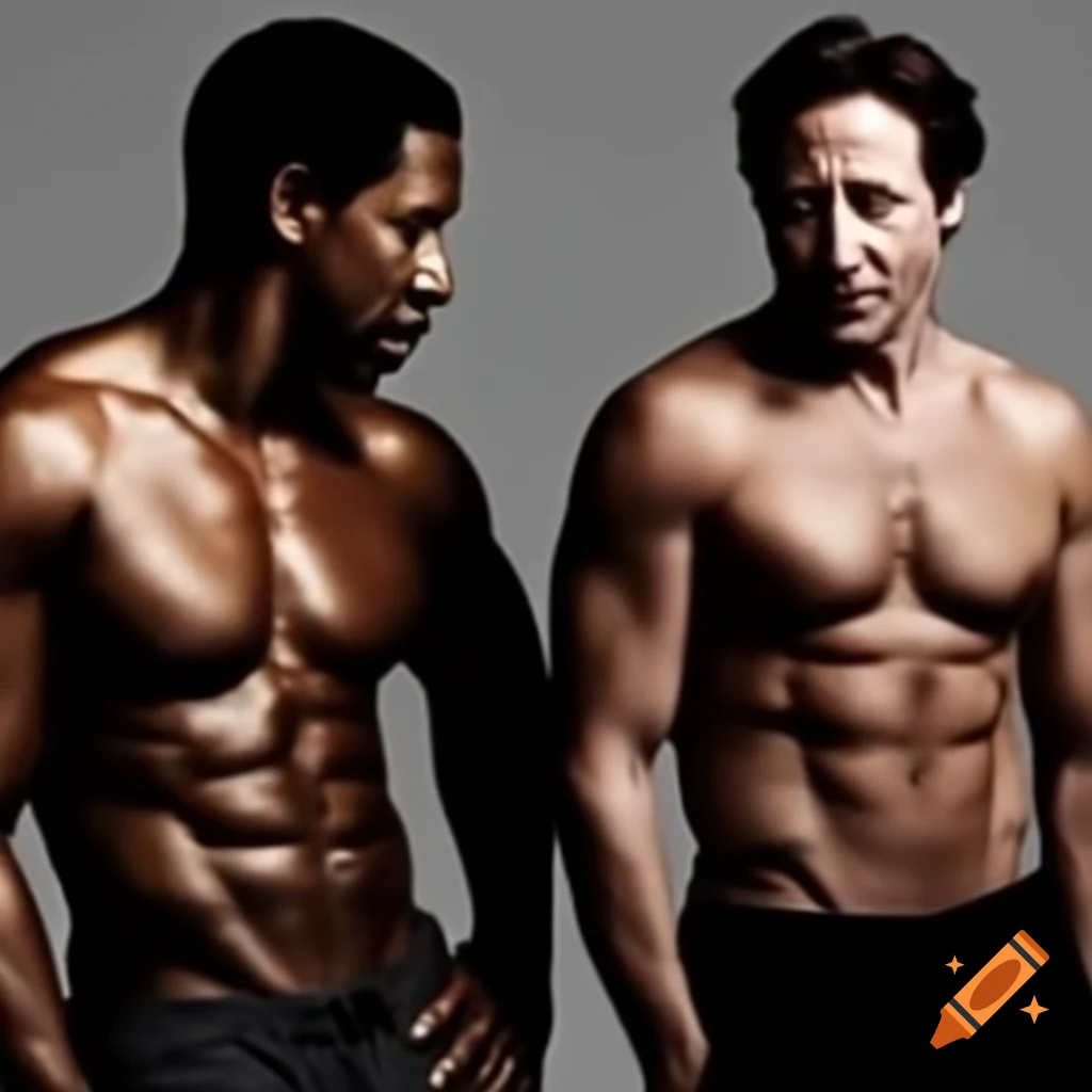 Denzel Washington and David Duchovny showcasing muscular physiques on Craiyon