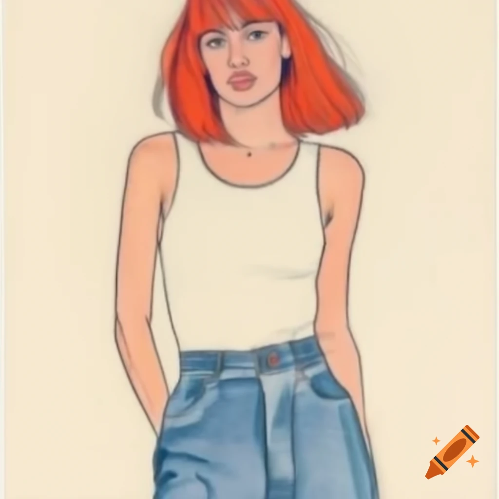 Full body drawing of a woman in tank top and jeans on Craiyon