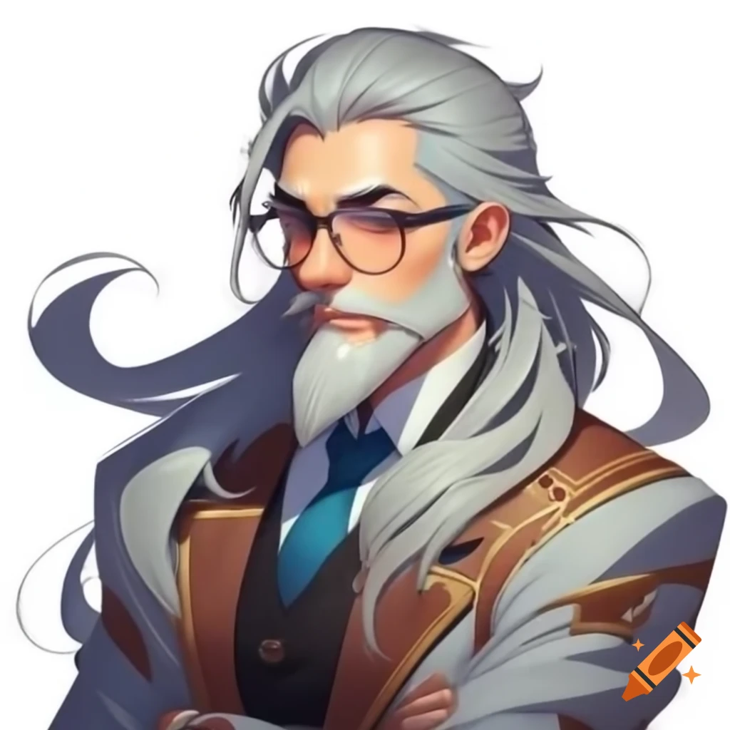 Confident middle-aged Greek man with long grey hair and beard in an ...